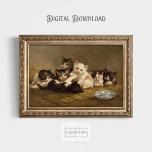 Vintage 1892 Kittens Playing Print | Colorful Cat Print | Antique Wall ...