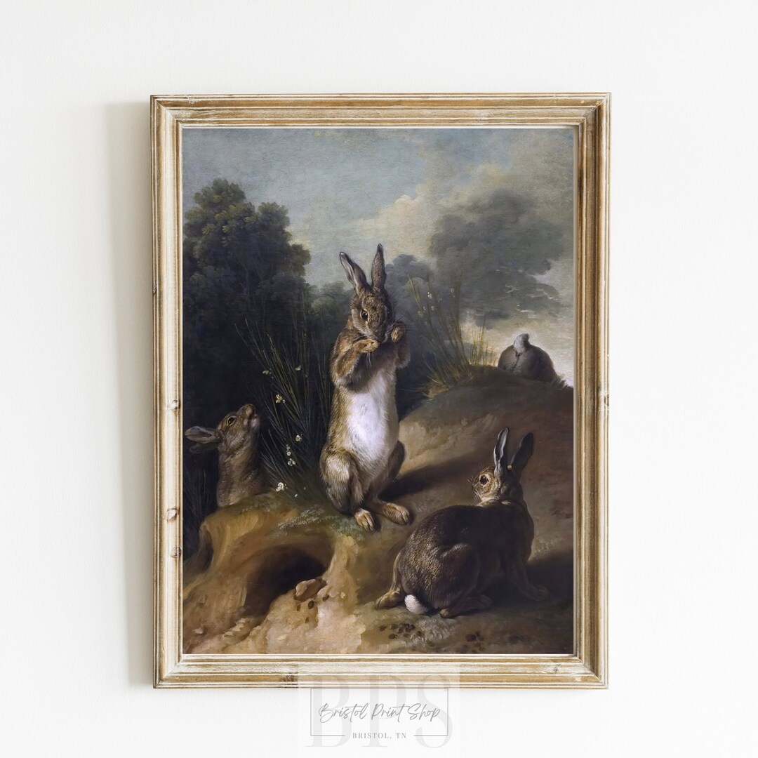 1720 Vintage Rabbits Colorful Hare Print Antique Wall Art Woodland ...