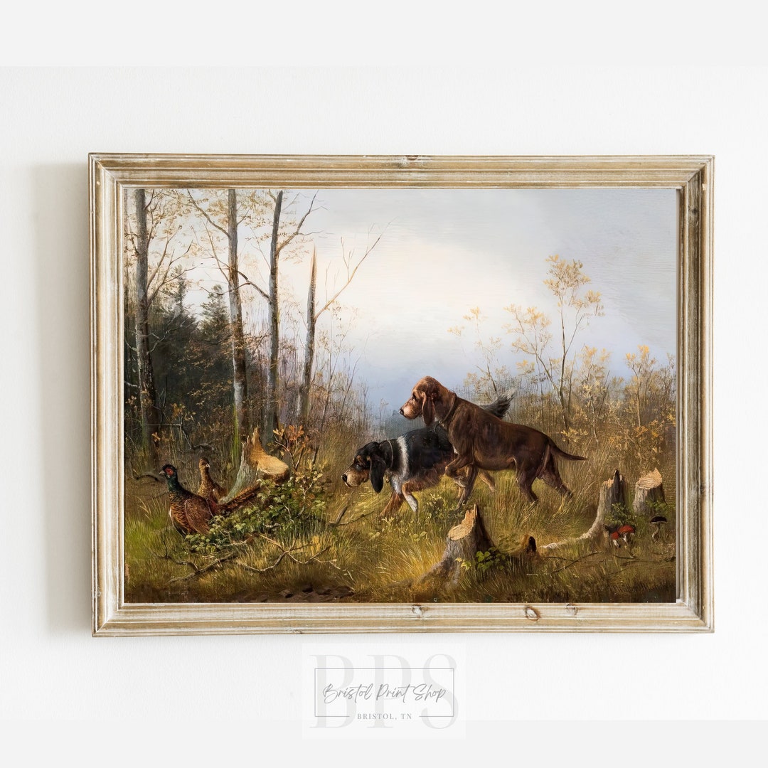 Vintage Hunting Dog Art Hunter Print Antique Woodland Wall Art 19th ...