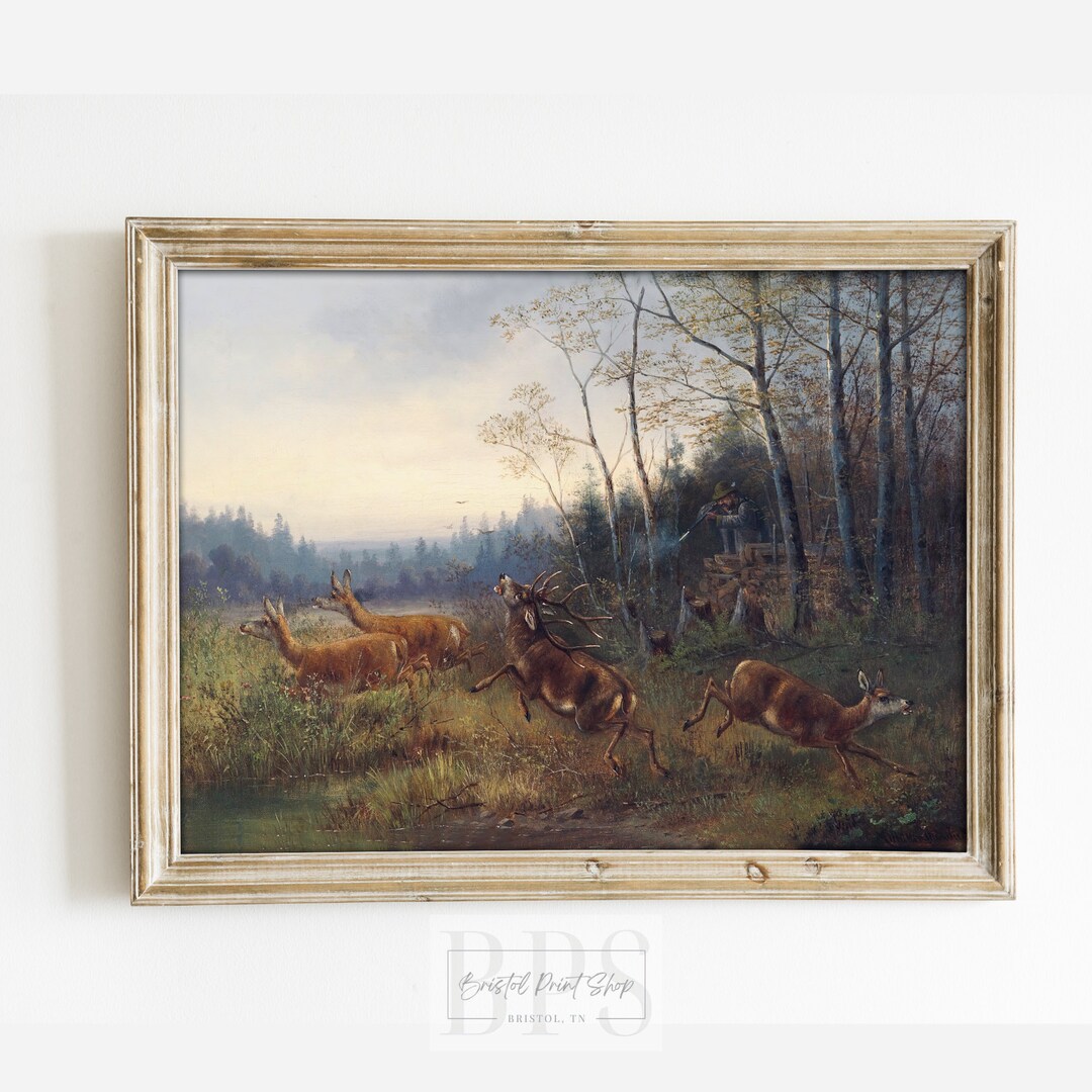 19th Century Deer Hunting Print Vintage Hunter Art Ideal for Rustic ...