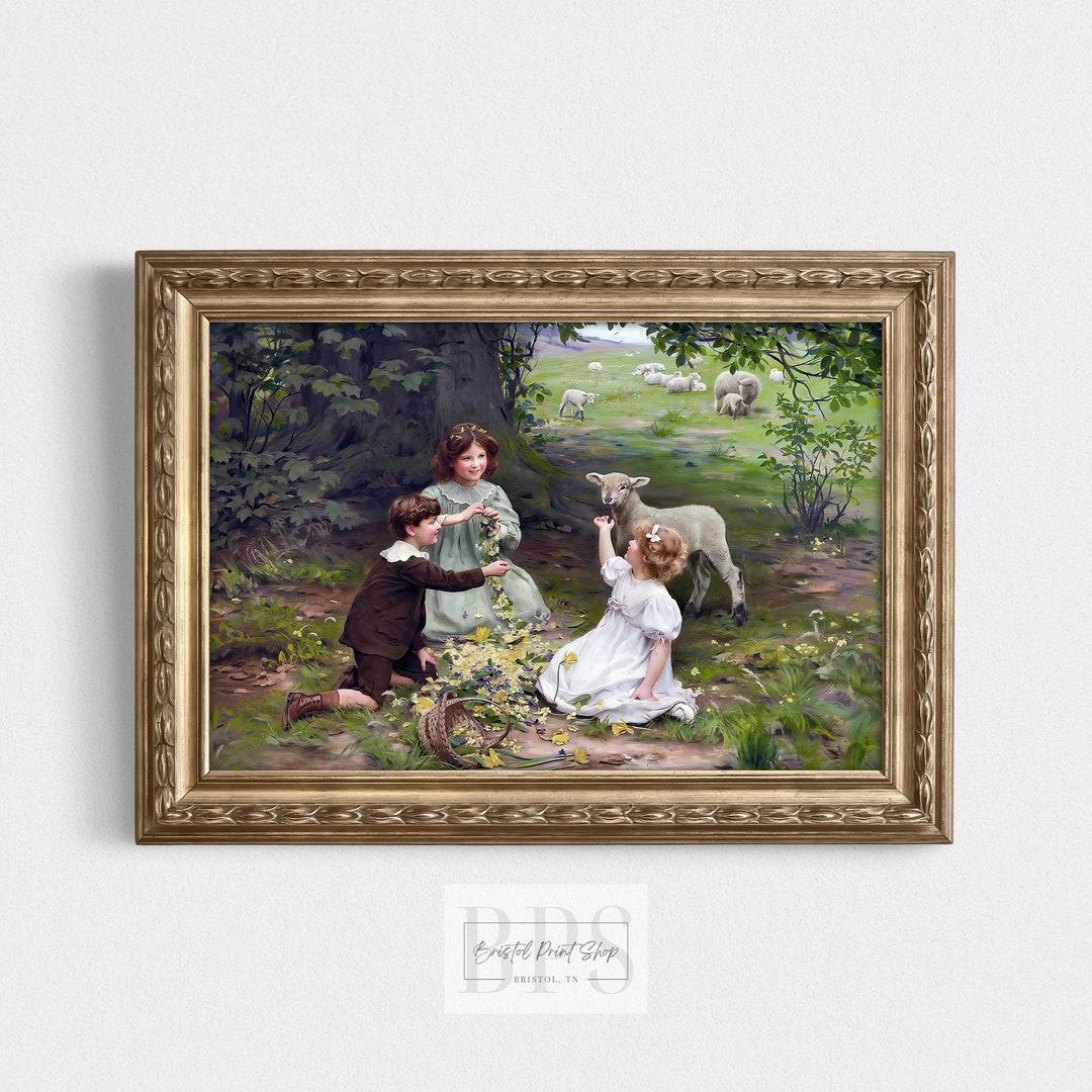 Kunstdruck für Kinder | Frühlingswiese mit Schaf | Digital Download Bild | Kinderzimmer Dekor ...