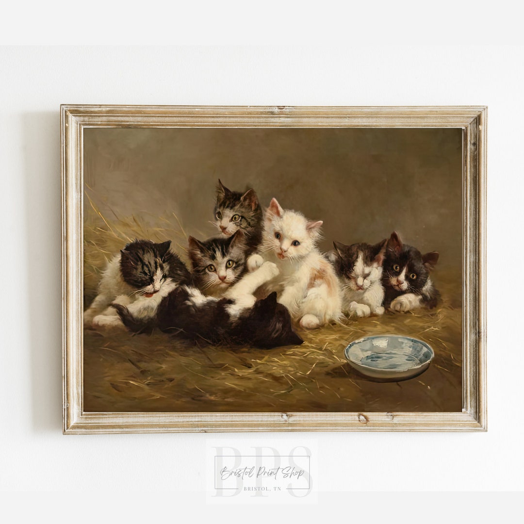 Vintage 1892 Kittens Playing Print Colorful Cat Print Antique Wall Art ...