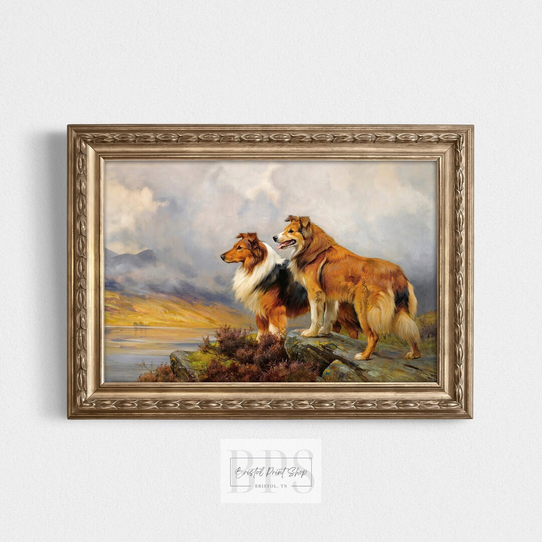Vintage Dog Art | Collies Overlooking Lake | Digital Download | Rustic ...