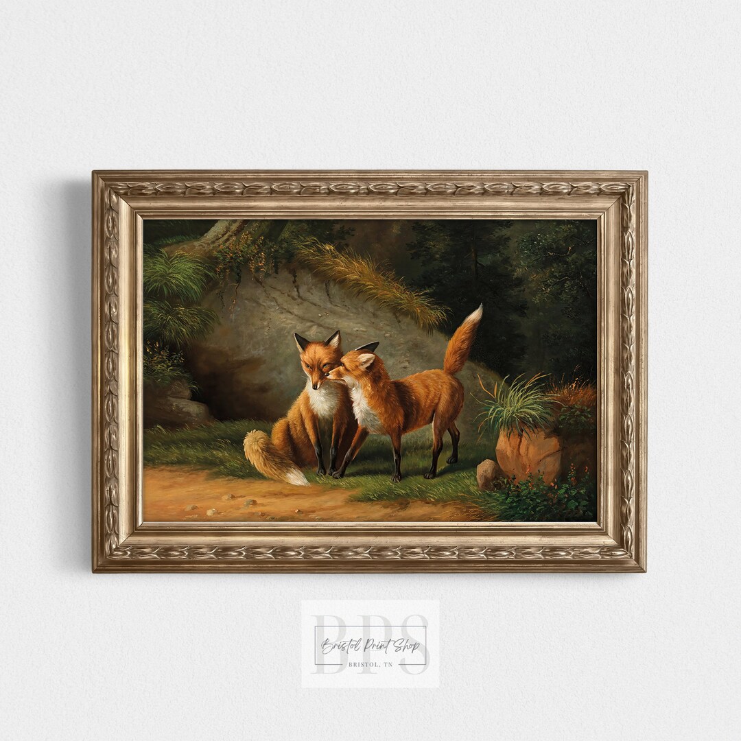 Vintage 1865 Fox Family Painting Wilderness Animal Print Antique Wall ...