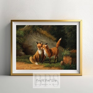 Vintage 1865 Fox Family Painting | Wilderness Animal Print | Antique ...