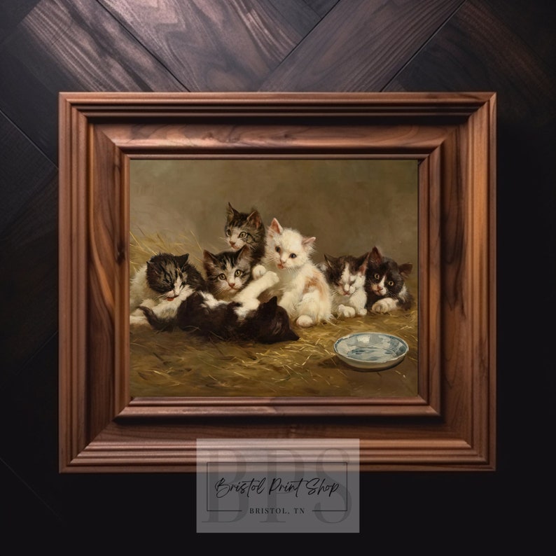 Vintage 1892 Kittens Playing Print | Colorful Cat Print | Antique Wall ...