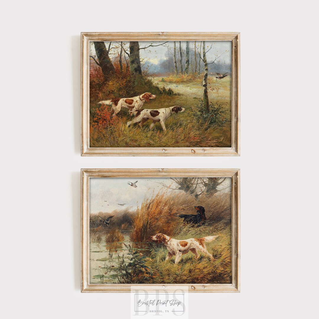 Vintage Hunting Dog Art Duck Hunting Setter Antique Pointer Wall Art ...