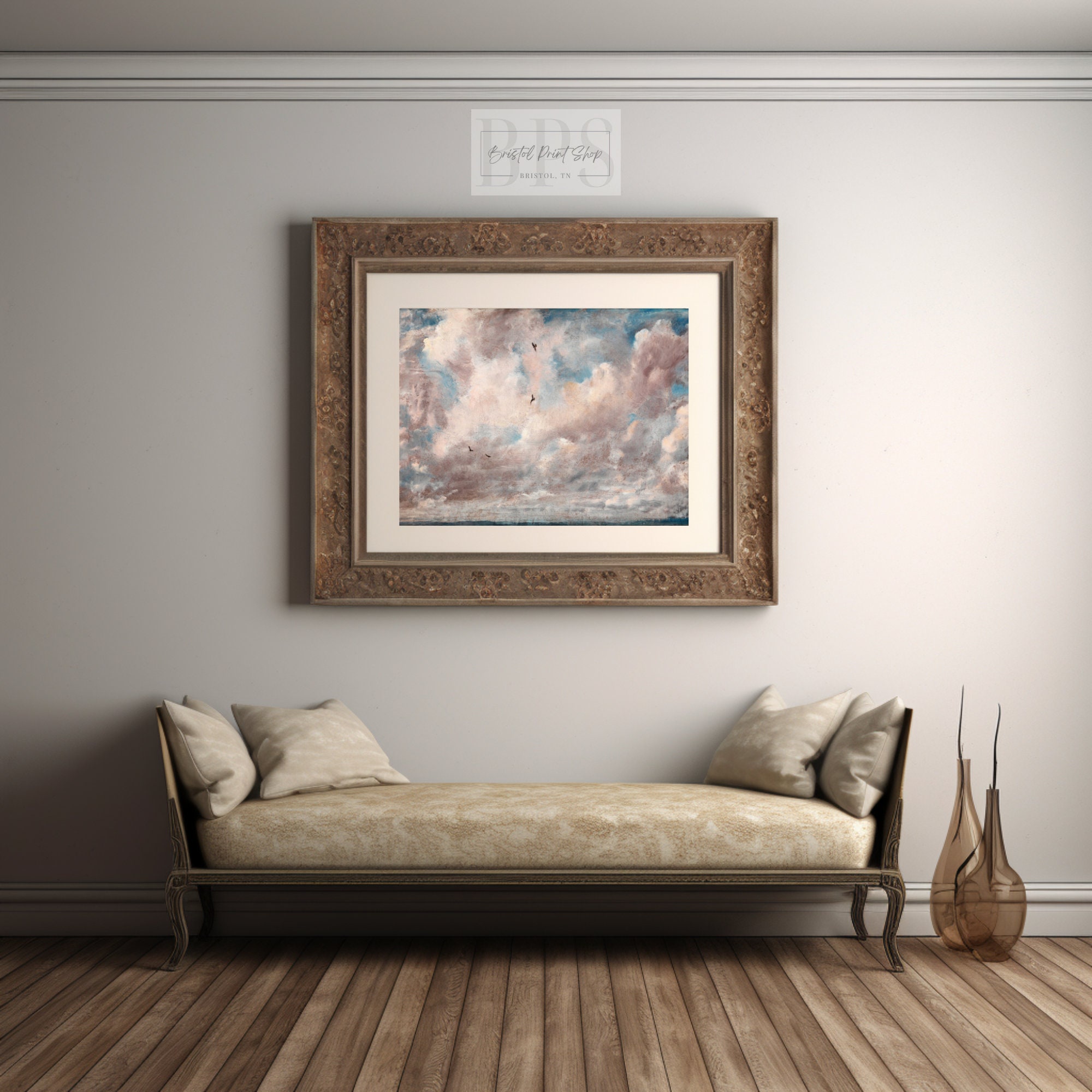 Vintage Cloud Art | Beautiful Blue Sky With Pink Clouds | Digital ...