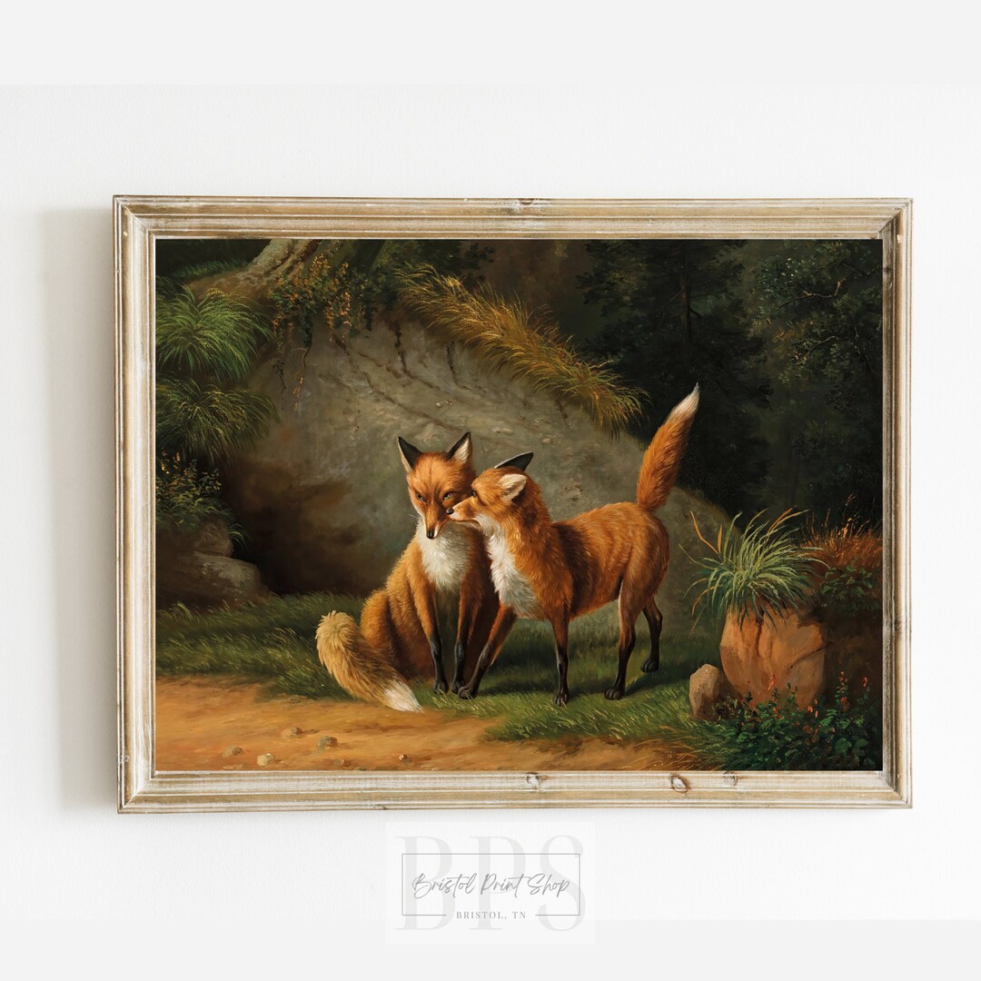 Vintage 1865 Fox Family Painting Wilderness Animal Print Antique Wall ...