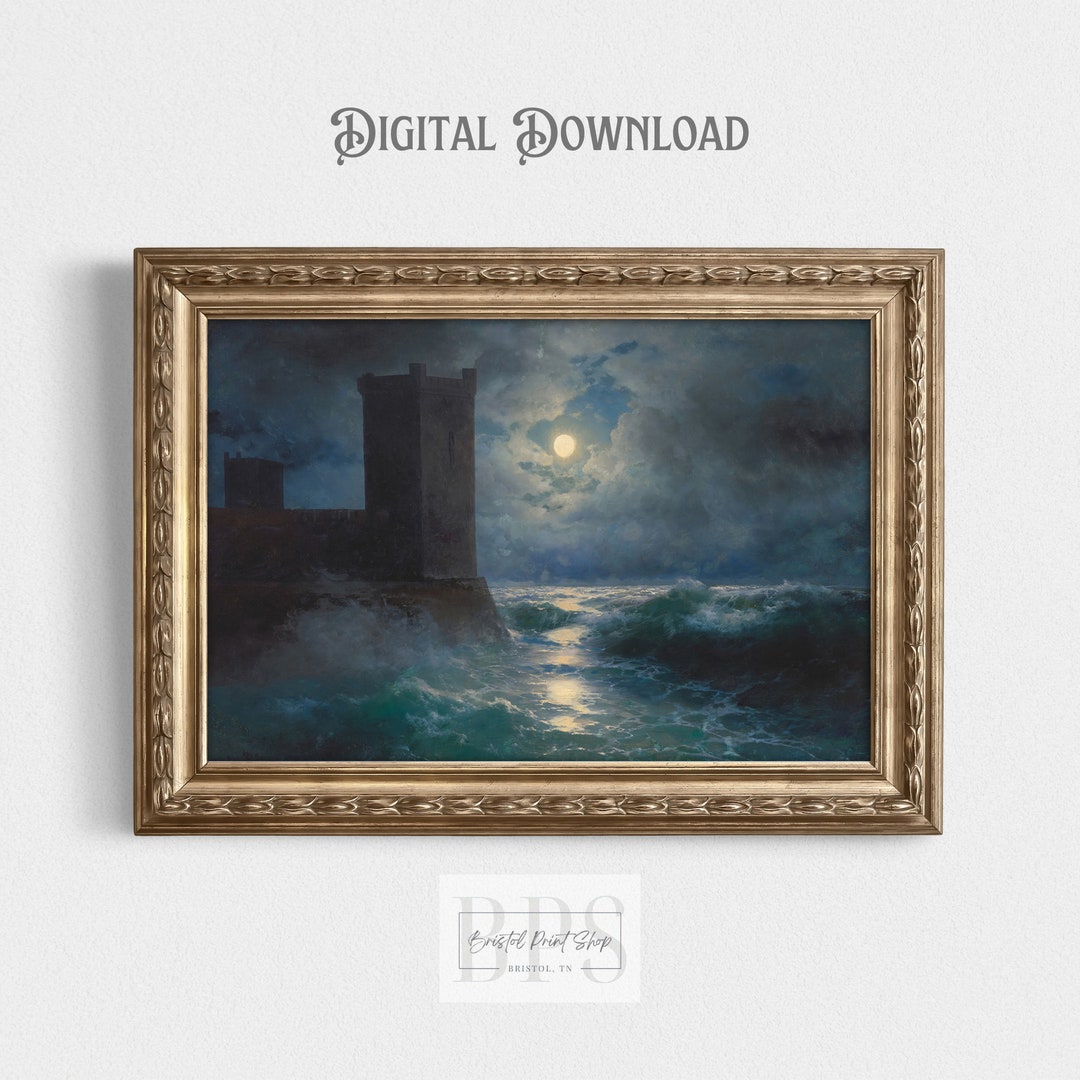 Vintage Ocean Print | Black Sea | Towers | Moody Stormy Sea | Beach ...