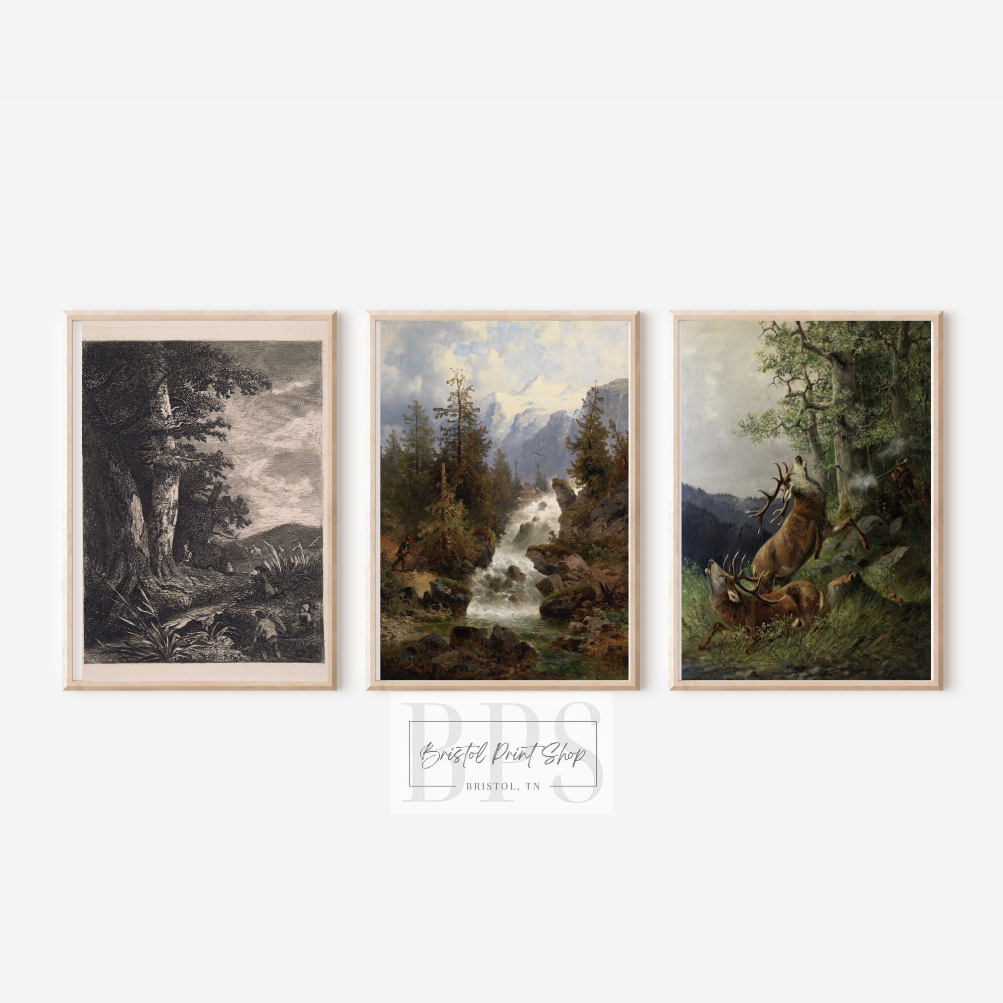 Vintage Hunting Gallery Wall | Set of 9 | Stag Hunter Art | Man Cave ...