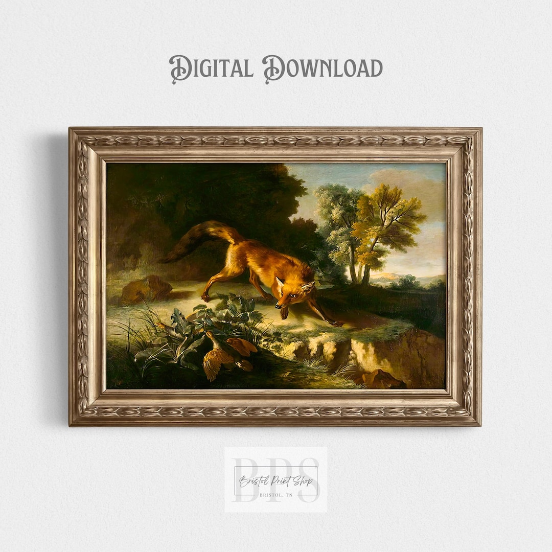 Vintage 1700s Fox Painting | Antique Wall Art | 18th Century Fox Print ...