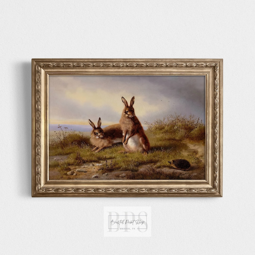 Vintage Rabbit Art Download | Antique 1861 Rabbit & Hedgehog Painting ...