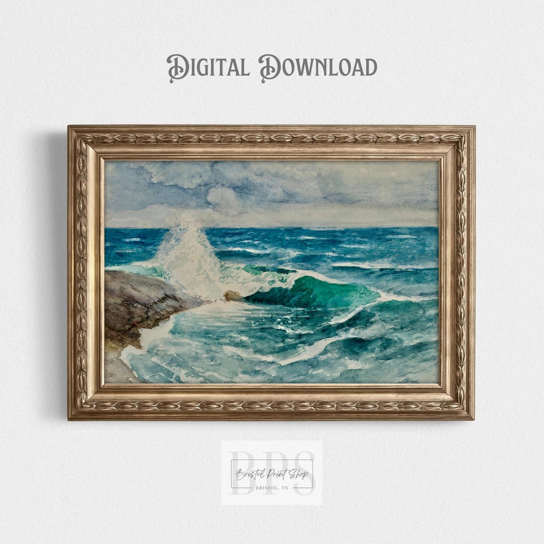 Vintage Ocean Print | Digital Download | Turquoise Waves Crashing on ...