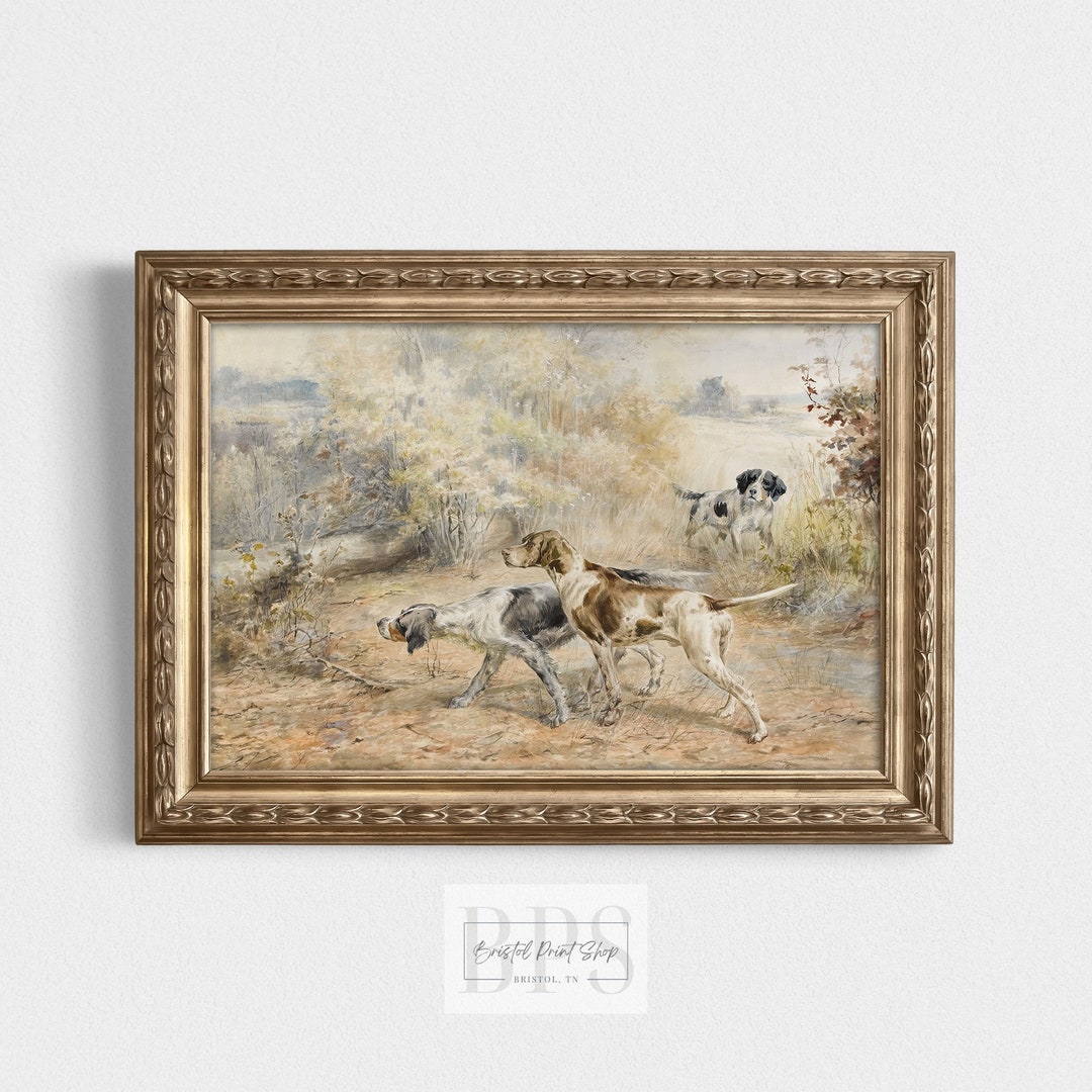 Vintage Hunting Dog Art Antique Canine Wall Art 19th Century Muted Painting Rustic Nursery Decor ...