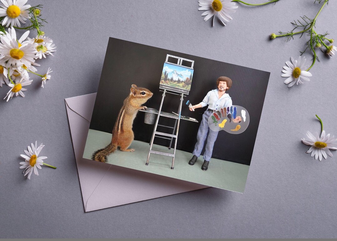 Chipmunk With Bob Ross Notecard - Etsy