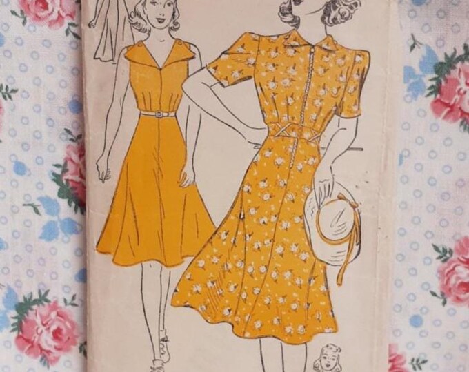 Vintage 1940's Zipper Front Wide Collar Open Back Dress and Bolero With ...