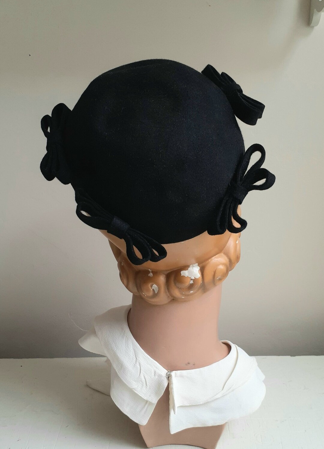 Vintage 1930's Calot Loop Bows Juliet Hat, Black Felt, Late 30s, Early ...