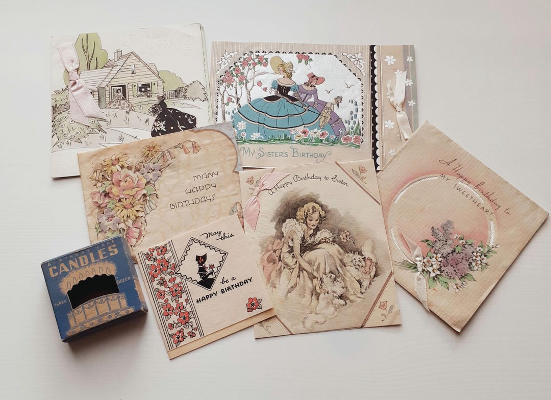 Vintage Birthday Cards Lot Set of 6 1930's Bday Ephemera, Sister Bday ...