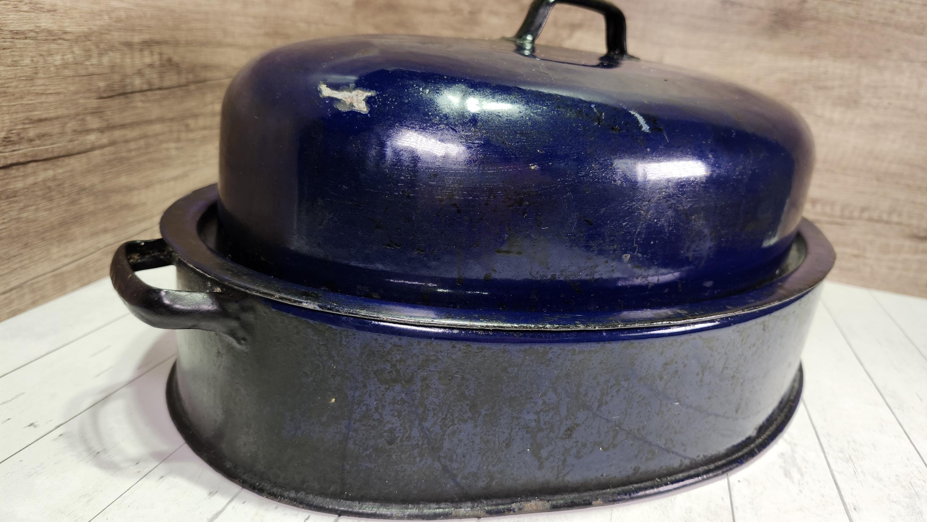 Vintage Blue Enamel Roaster: Farmhouse Kitchen Decor - Etsy