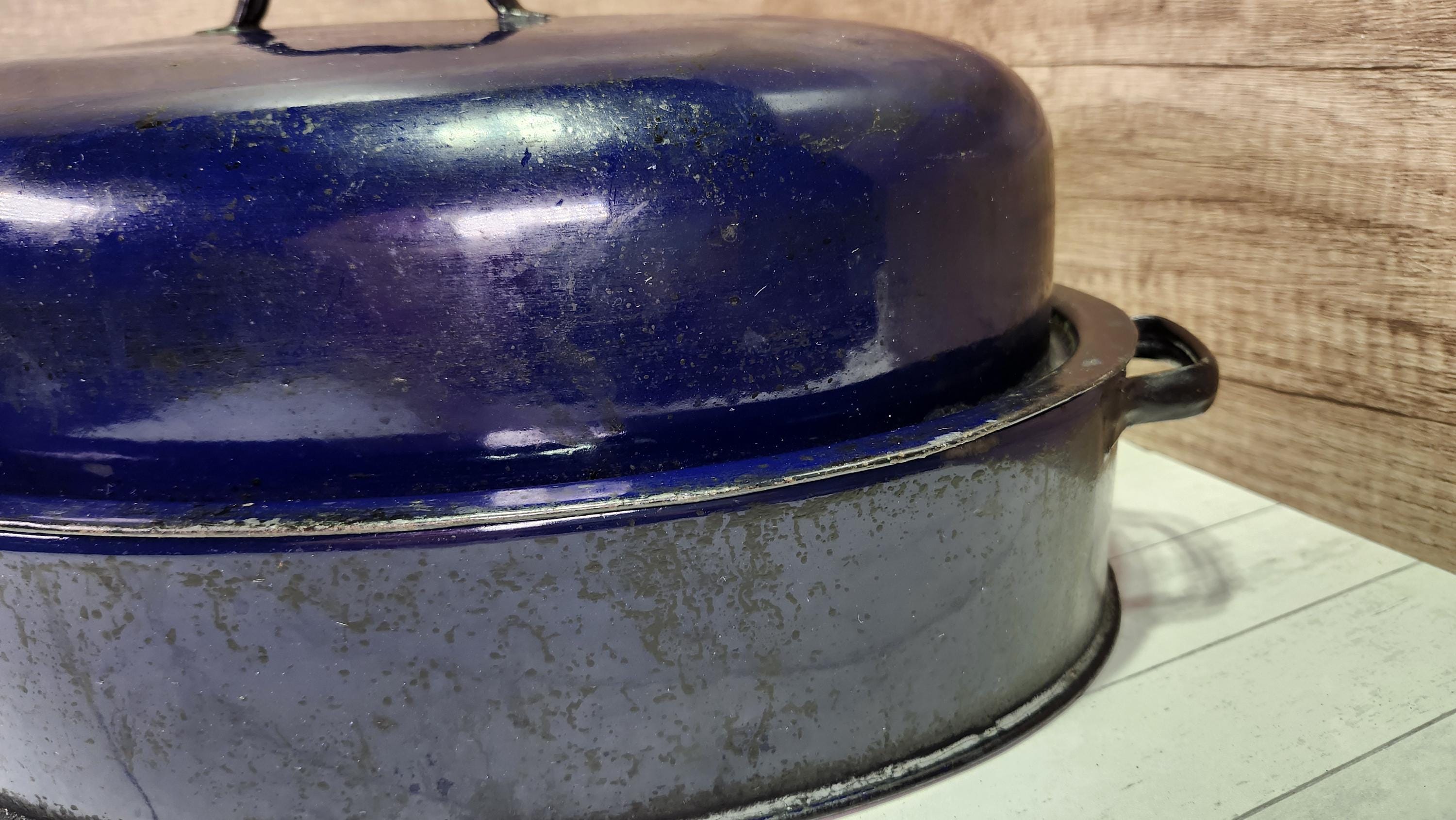 Vintage Blue Enamel Roaster: Farmhouse Kitchen Decor - Etsy