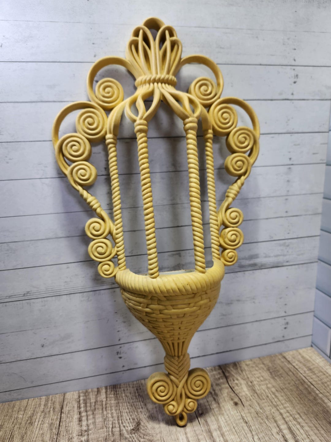 Vintage Burwood Plastic Wall Pocket Plaque - Yellow Gold Boho Decor - Etsy