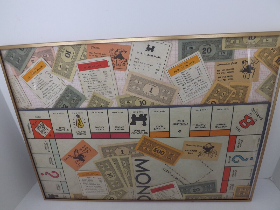 Vintage Framed Monopoly Game Pieces, Game Room Decoration, Bar Decor ...