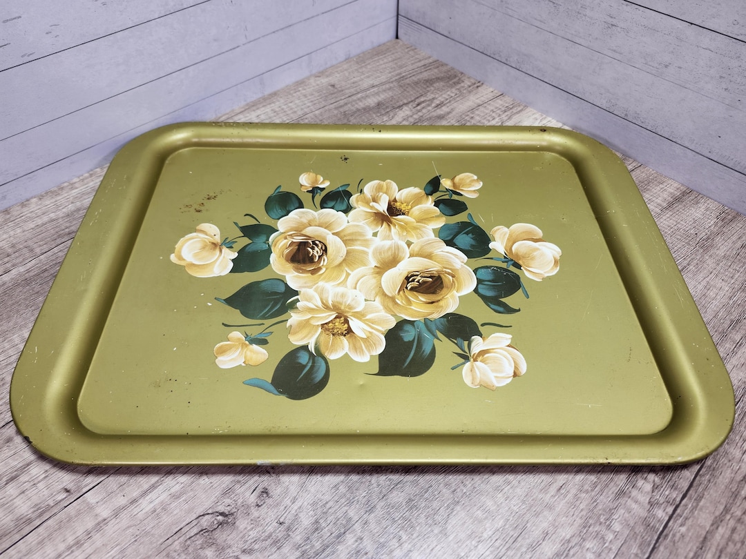 Vintage Tole Painted Metal Tray: Gold Floral Decor, Wall Hanging - Etsy