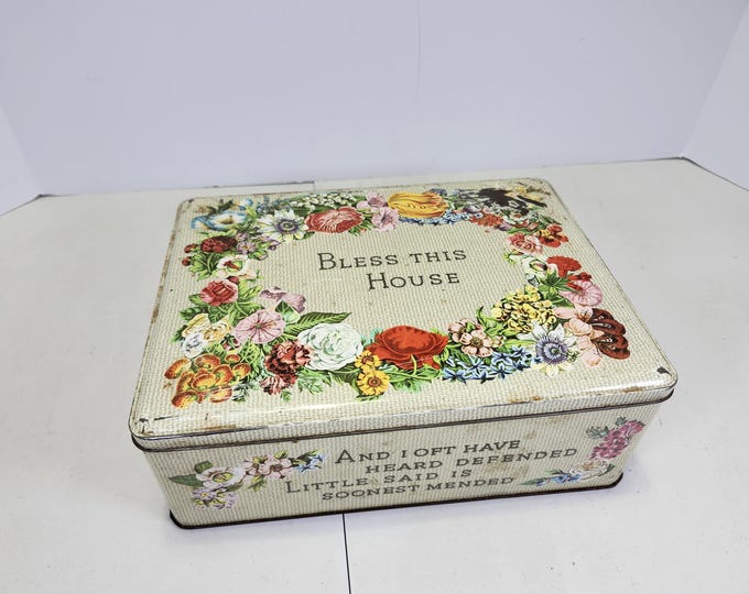 Bless This House Tin, Vintage, Cookie, Biscuit Box, Decoration, Kitchen ...