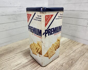 Vintage 1970s Nabisco Premium Saltine Cracker Storage Tin Can Mid ...