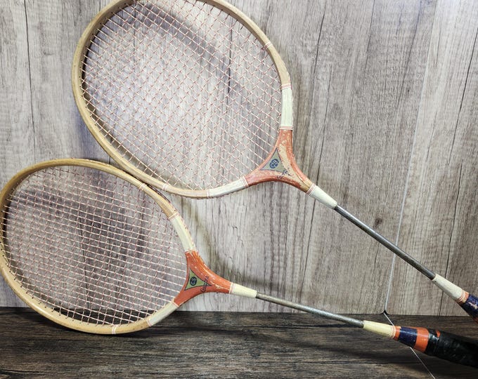 Set 2 Vintage Badminton Racquets, Racket, Retro, Orange Wood ...
