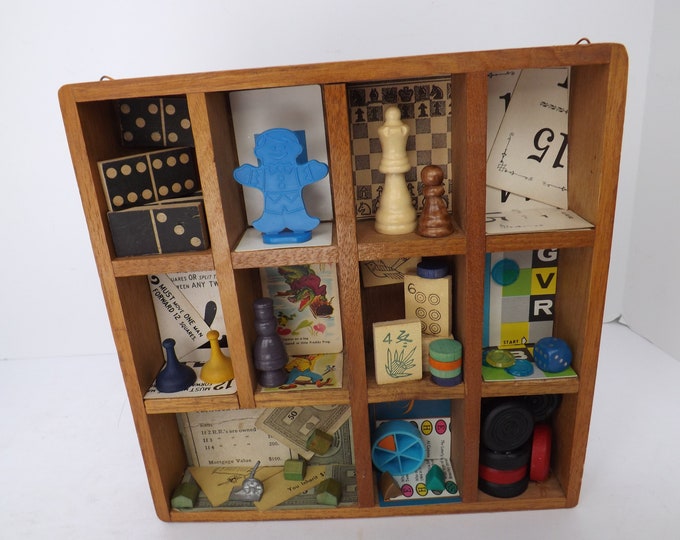 Vintage Board Game Pieces Shadow Box, Game Room Decor, Decoration, Den ...
