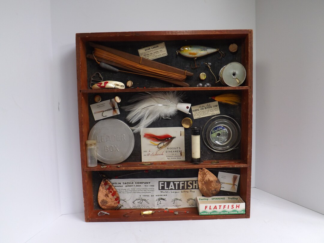 Vintage Fishing Items Shadow Box Fish Fisherman Lake - Etsy