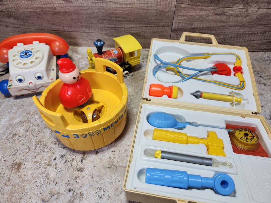 Vintage Fisher Price Toy Lot: Medical Kit, Toot Toot Train, Chatter ...