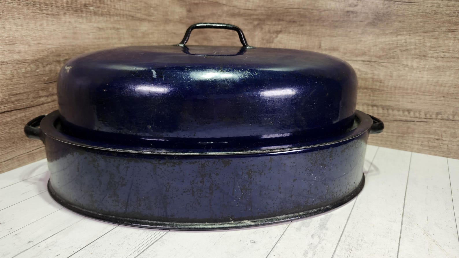 Vintage Blue Enamel Roaster: Farmhouse Kitchen Decor - Etsy