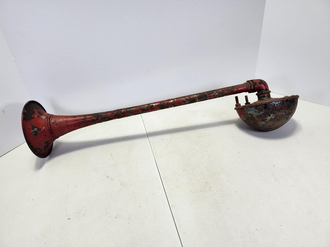 Vintage Fire Engine Horn: Distressed Red Metal Garage Decor (22.5in) - Etsy