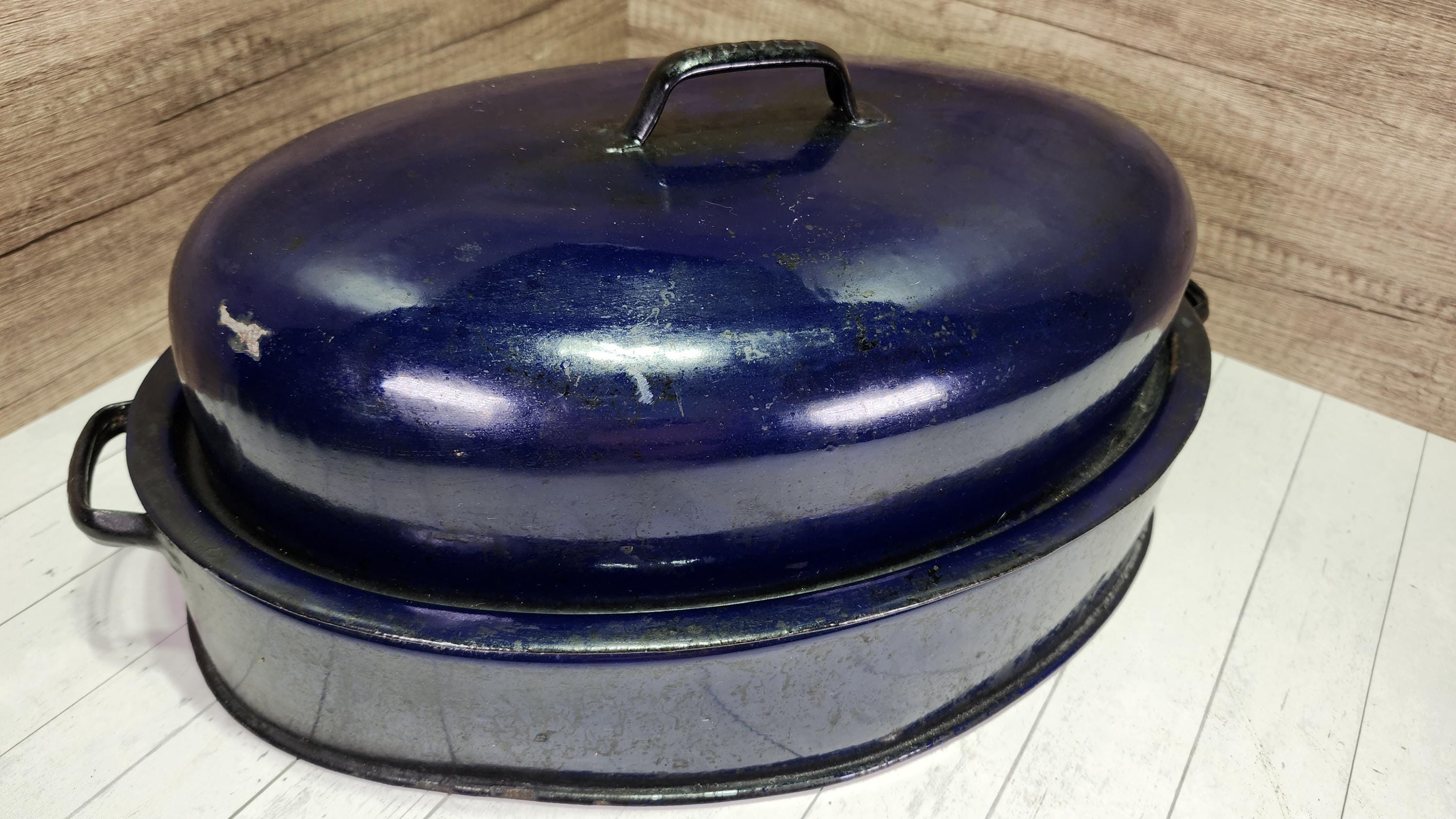 Vintage Blue Enamel Roaster: Farmhouse Kitchen Decor - Etsy