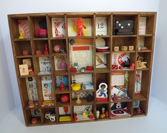 Vintage Board Game Pieces Shadow Box, Game Room Decor, Decoration, Den ...