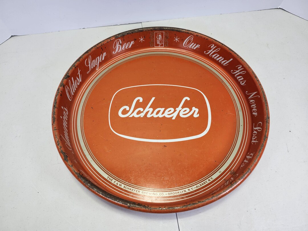 Schaefer Beer Tray, Vintage, Canco, New York, Metal, Round, Orange ...