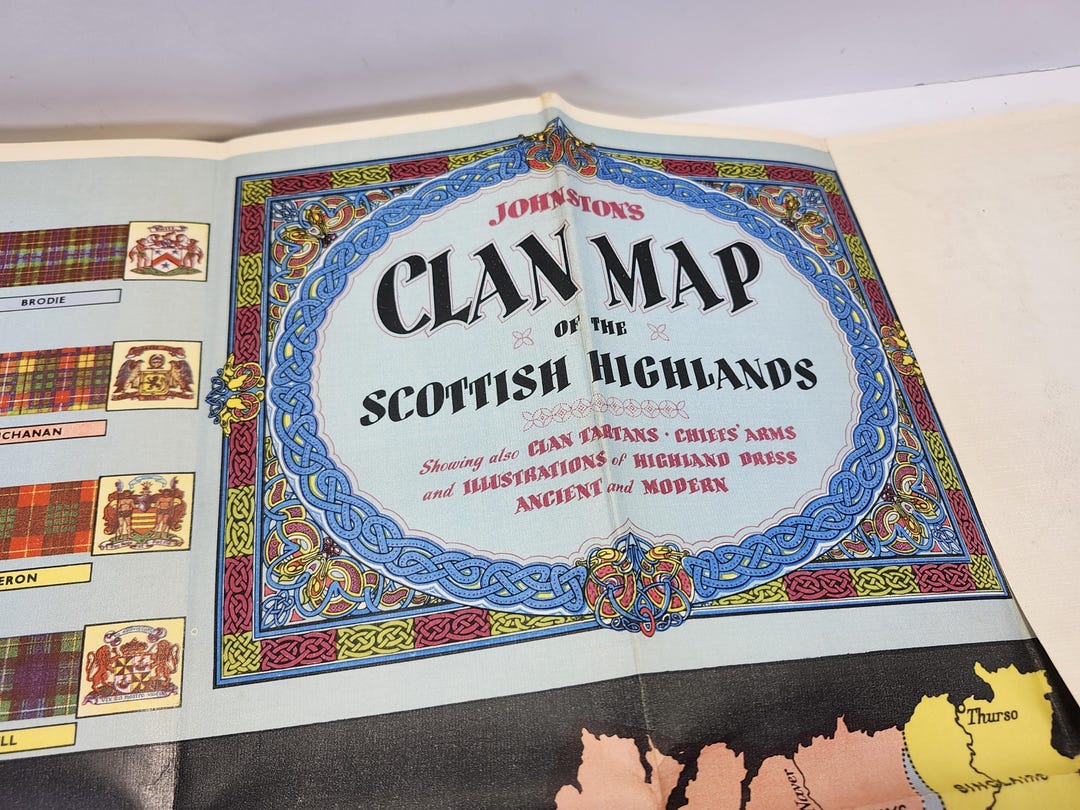 Johnston's Clan Map of Scottish Highlands, Book, Vintage Retro, Display ...