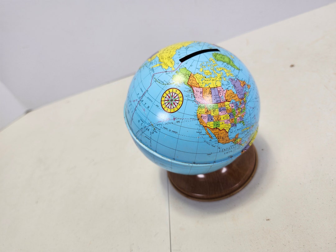 Ohio Art Vintage Globe Bank, Metal, Tin, Earth, Decor, Decoration ...