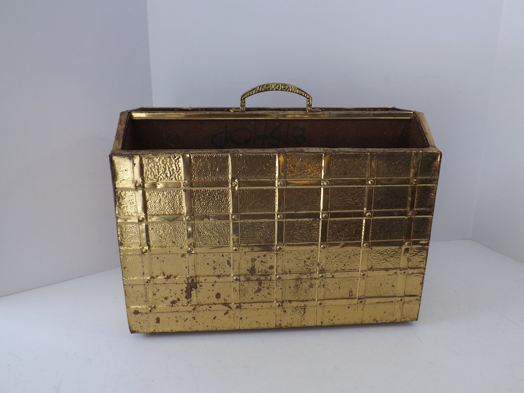 Metal Wrapped Container, Vintage Kindling, Flowers, Bucket, Magazine ...