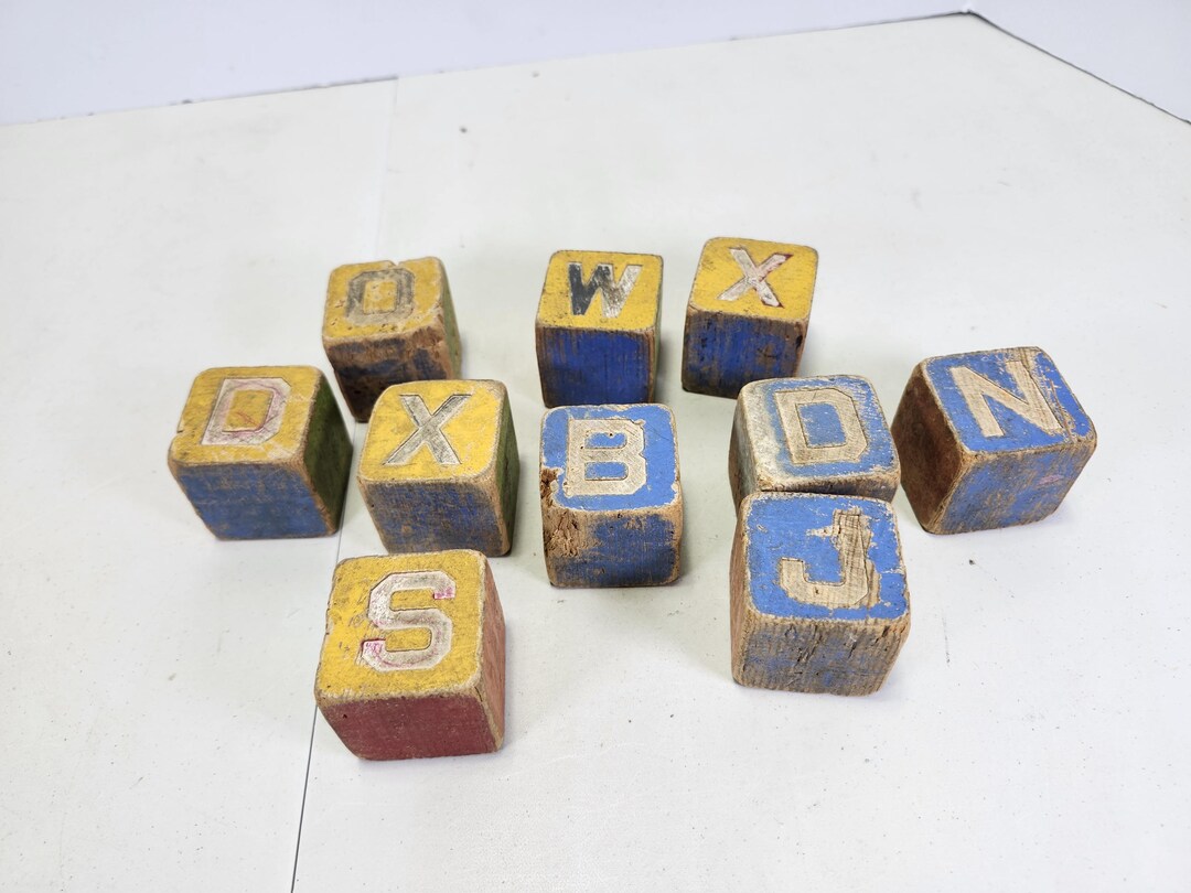 Set 10 Wooden Letter Blocks, Vintage Retro, Stack, Toy Building ...