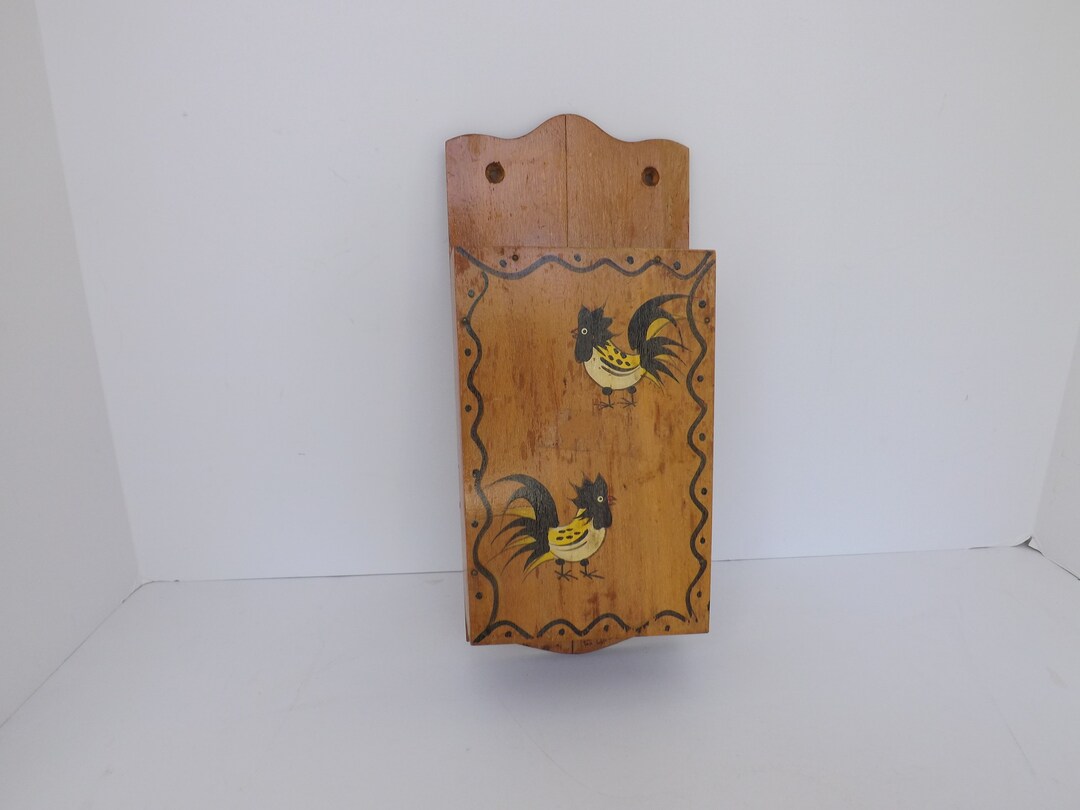 Wooden Knife Holder, Painted With Roosters Chicken, Black, Wood ...