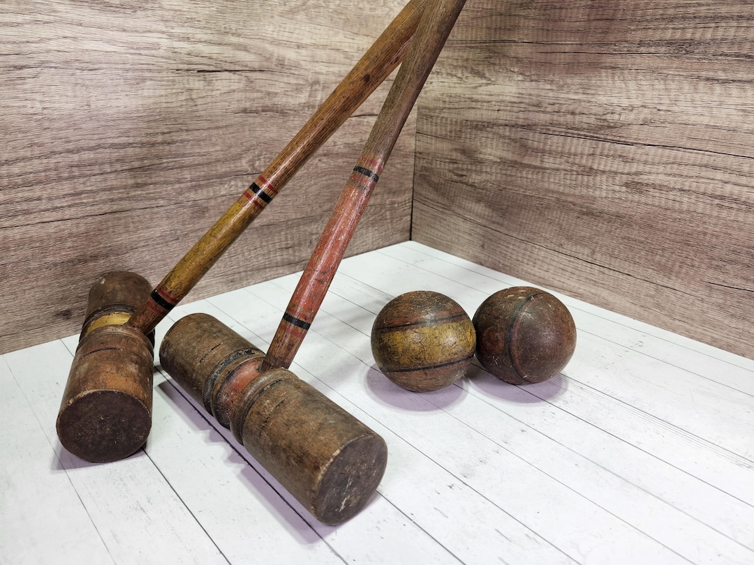 Vintage Wooden Croquet Mallet and Ball Set: Game Room Decor - Etsy