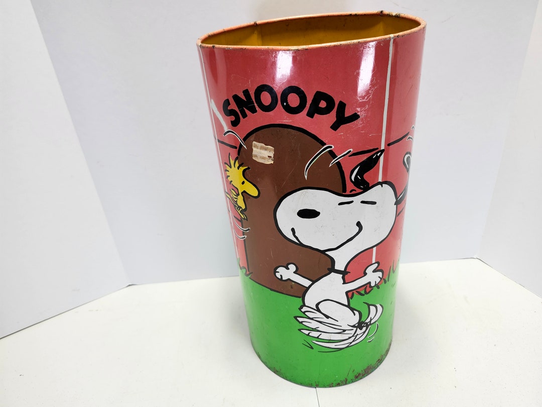 Snoopy Trashcan, Trash Can, Vintage, Metal, Waste Basket, Children ...