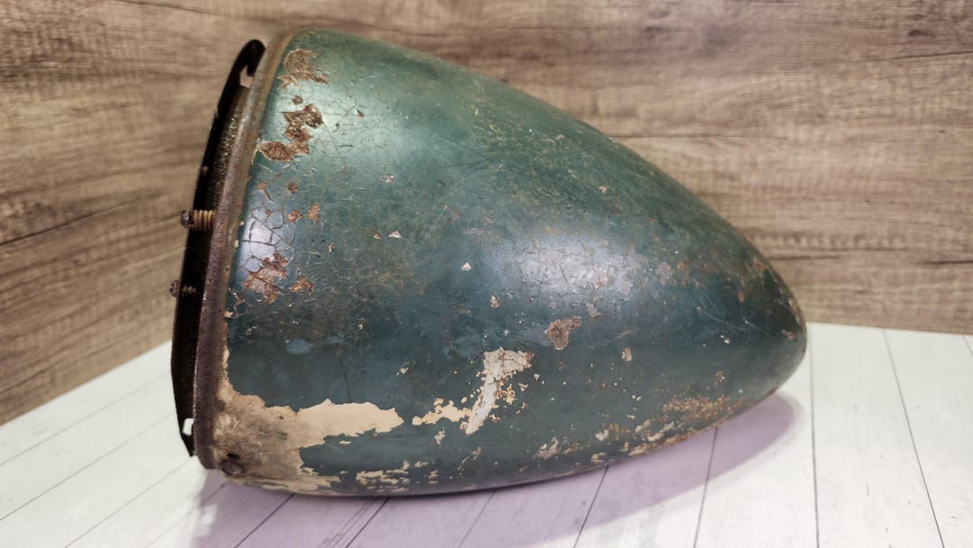 Vintage Automotive Bullet Light Housing: Chippy Green Metal Garage ...