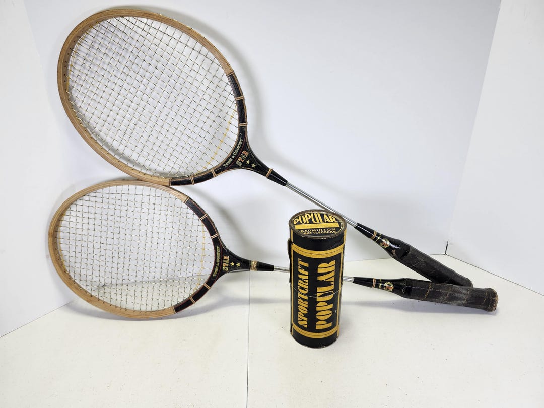 Set of 2 Badminton Racquet, Shuttle, Racket, Vintage, Retro, Black ...