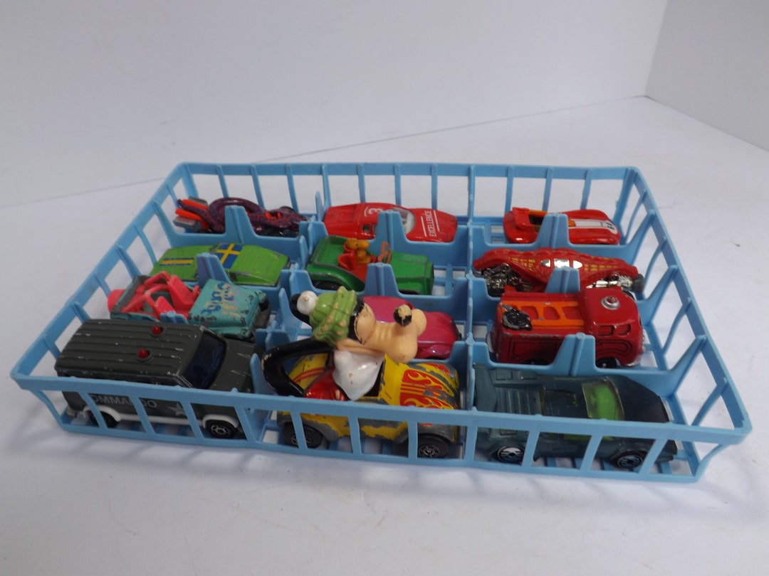 Tray With Cars, Vintage, Die Cast Box, Plastic, Blue, Display, Decor ...