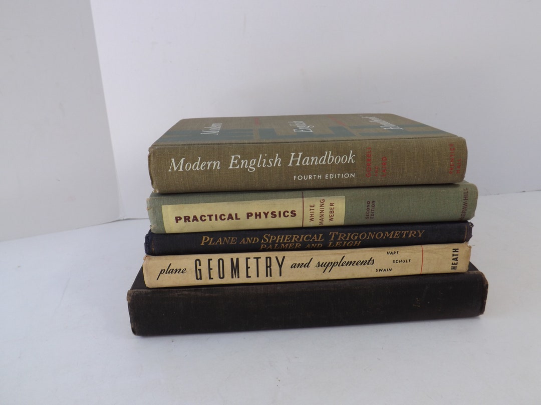 Set of 5 Textbooks, Vintage Retro, Math English, Geometry, Physics ...